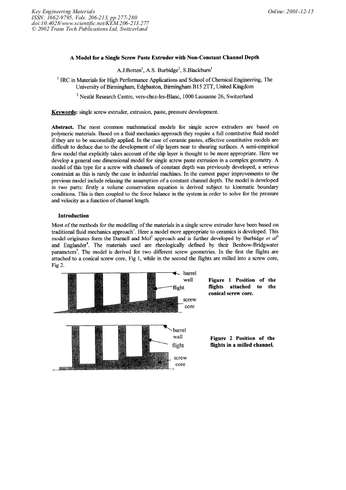 A Model for a Single Screw Paste Extruder with Non-Constant Channel ...