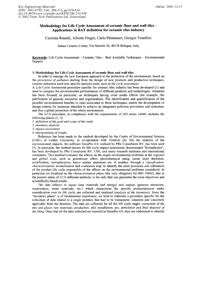 Methodology for Life Cycle Assessment of Ceramic Floor and Wall Tiles ...