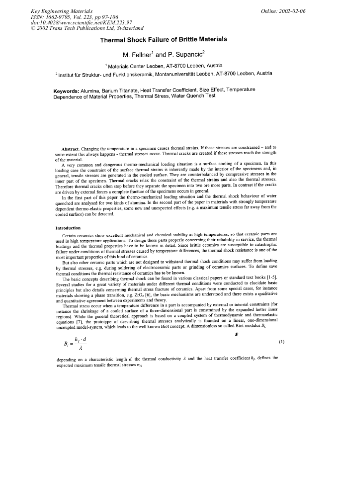 Thermal Shock Failure of Brittle Materials | Scientific.Net