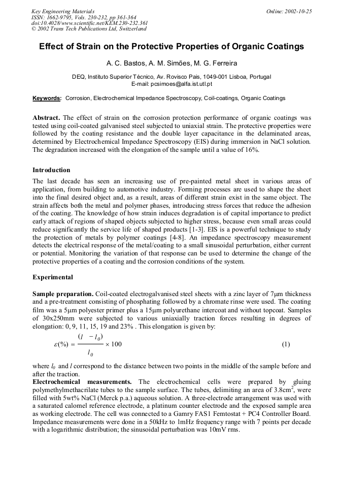 Effect of Strain on the Protective Properties of Organic Coatings ...