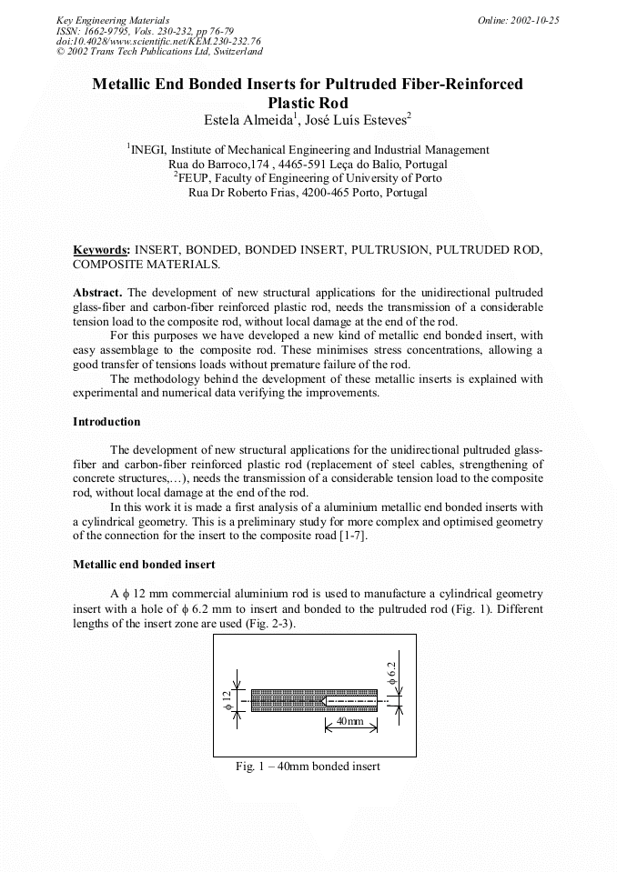 Metallic End-Bonded Inserts for Pultruded Fibre-Reinforced Plastic Rod ...