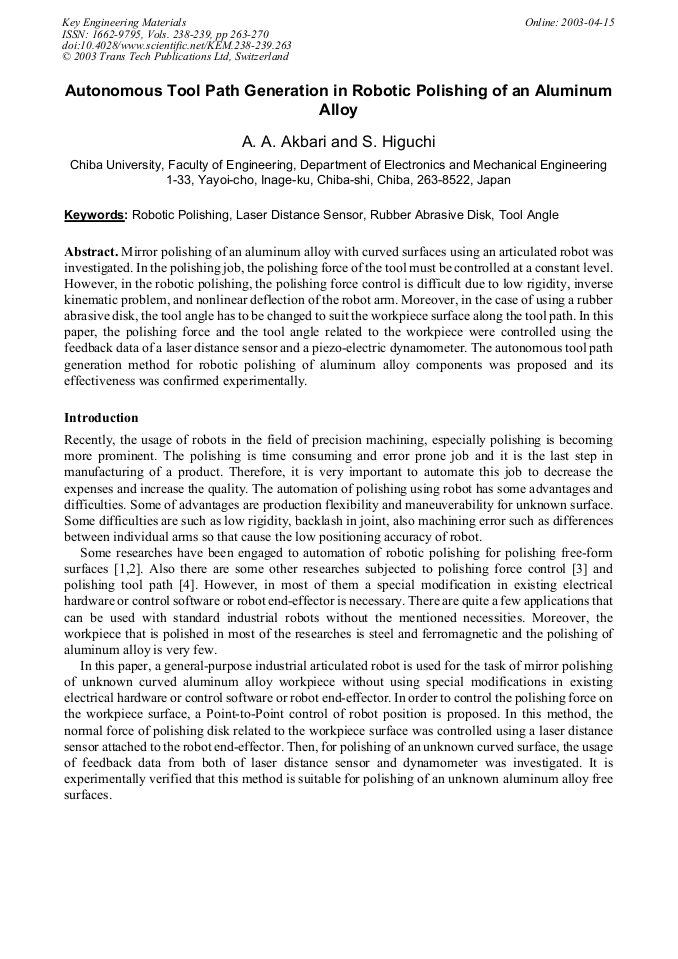 Autonomous Tool Path Generation in Robotic Polishing of an Aluminum ...