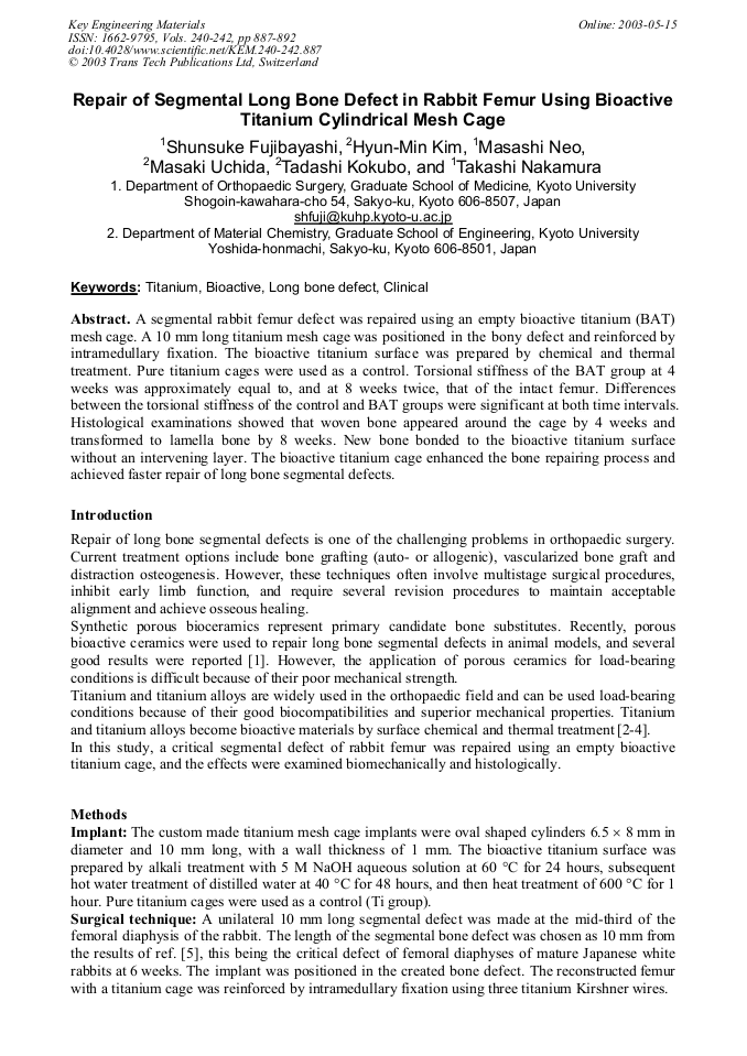 Repair of Segmental Long Bone Defect in Rabbit Femur using Bioactive ...