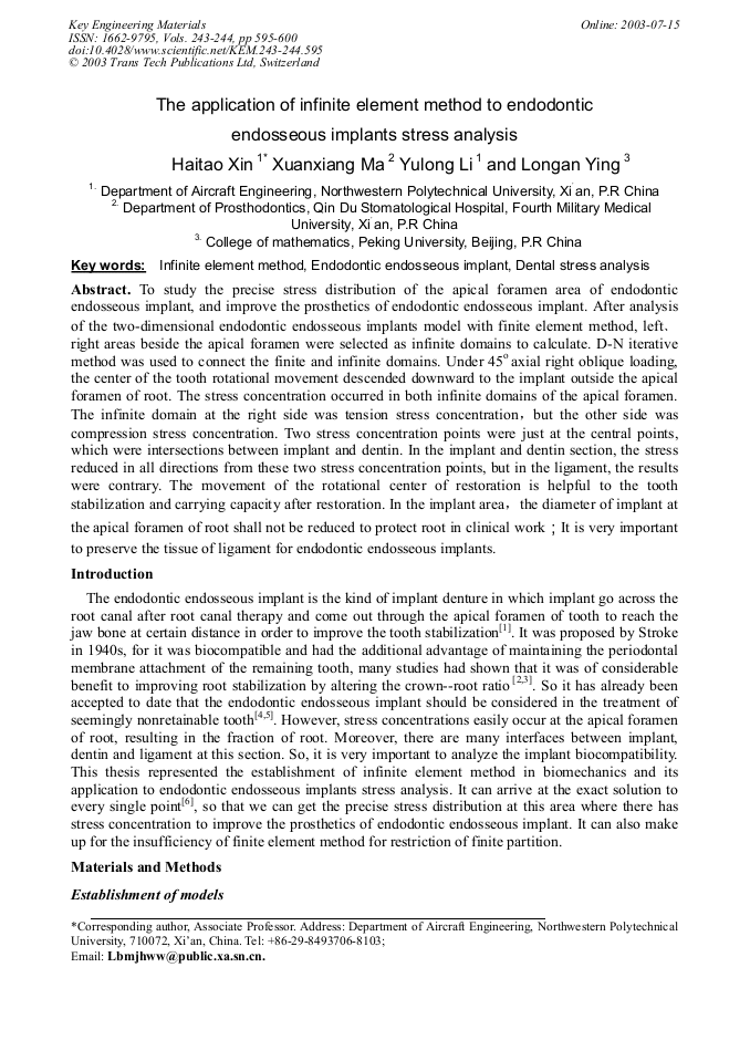 The Application of the Infinite Element Method to Endodontic Endosseous ...