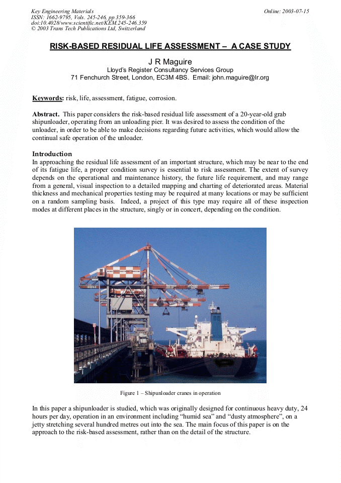 Risk-Based Residual Life Assessment - A Case Study | Scientific.Net