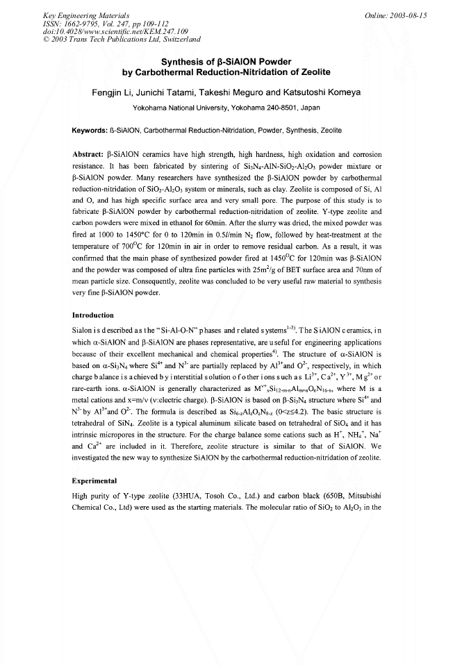 Synthesis of β-SiAlON Powder by Carbothermal Reduction-Nitridation of ...