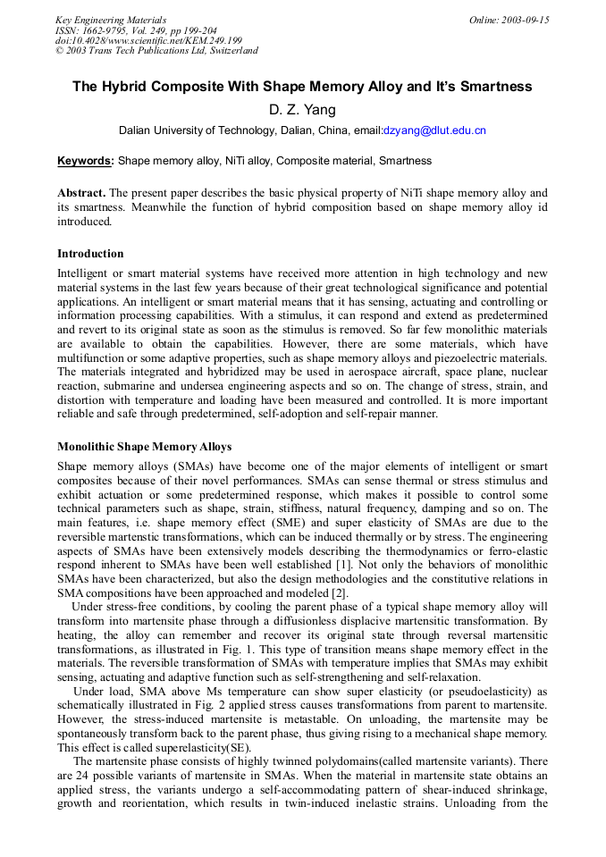 The Hybrid Composite with Shape Memory Alloy and its Smartness ...