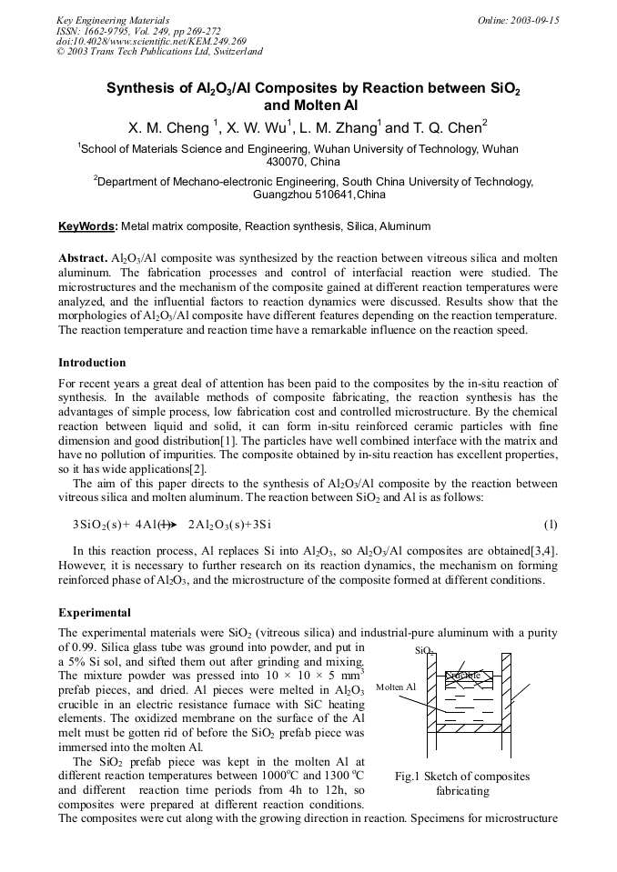 Synthesis of Al2O3/Al Composites by Reaction between SiO2 and Molten Al ...