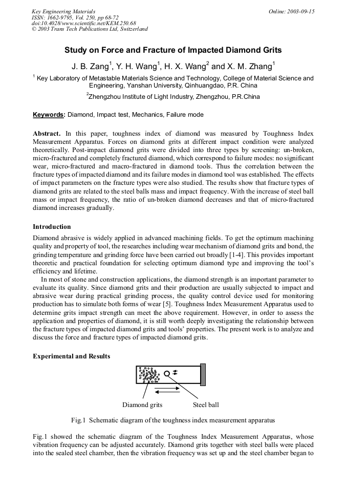 Study of Force and Fracture of Impacted Diamond Grits | Scientific.Net
