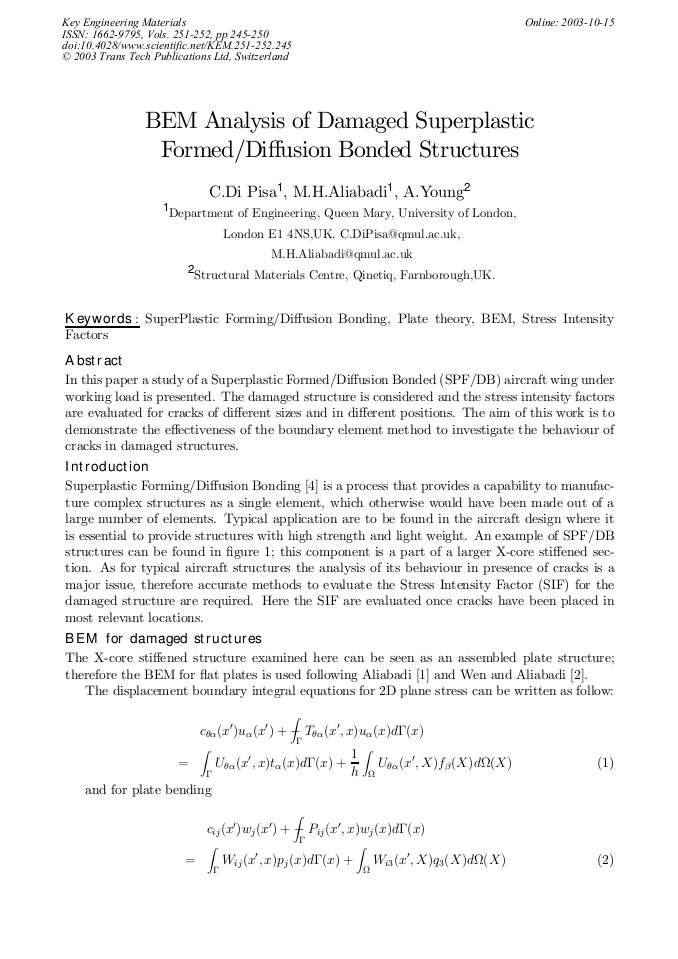 BEM Analysis of Damaged Superplastic Formed / Diffusion Bonded ...