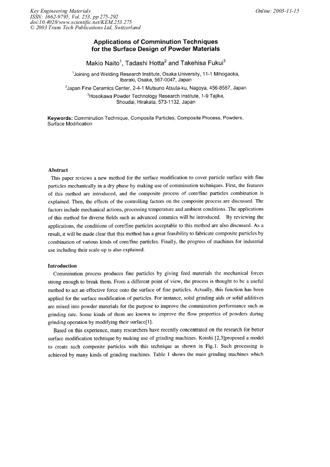 Applications of Comminution Techniques for the Surface Design of Powder ...
