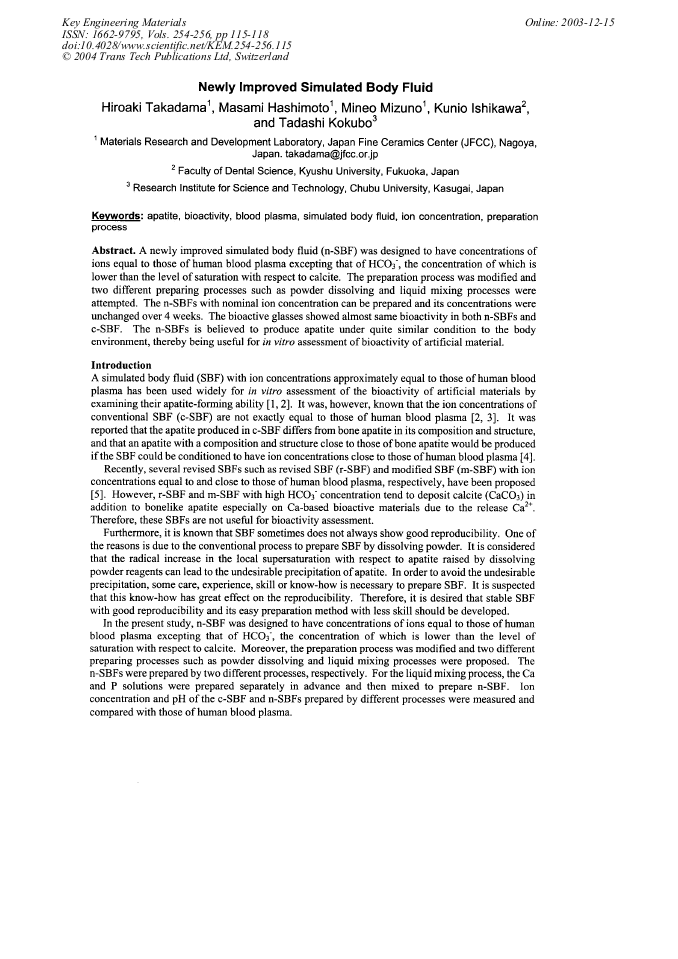 Newly Improved Simulated Body Fluid | Scientific.Net