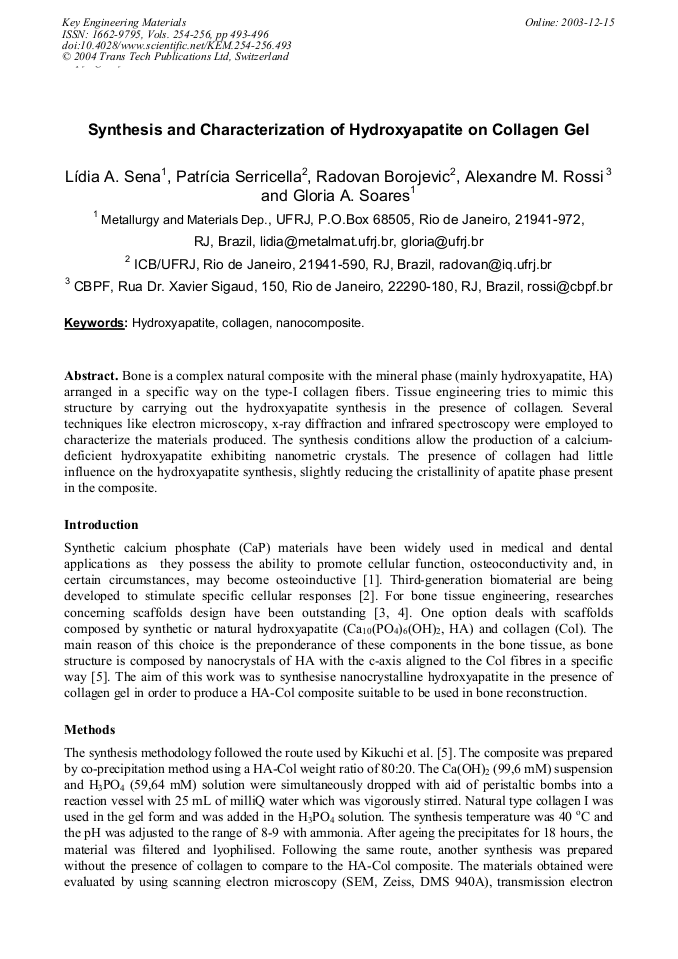 Synthesis and Characterization of Hydroxyapatite on Collagen Gel ...