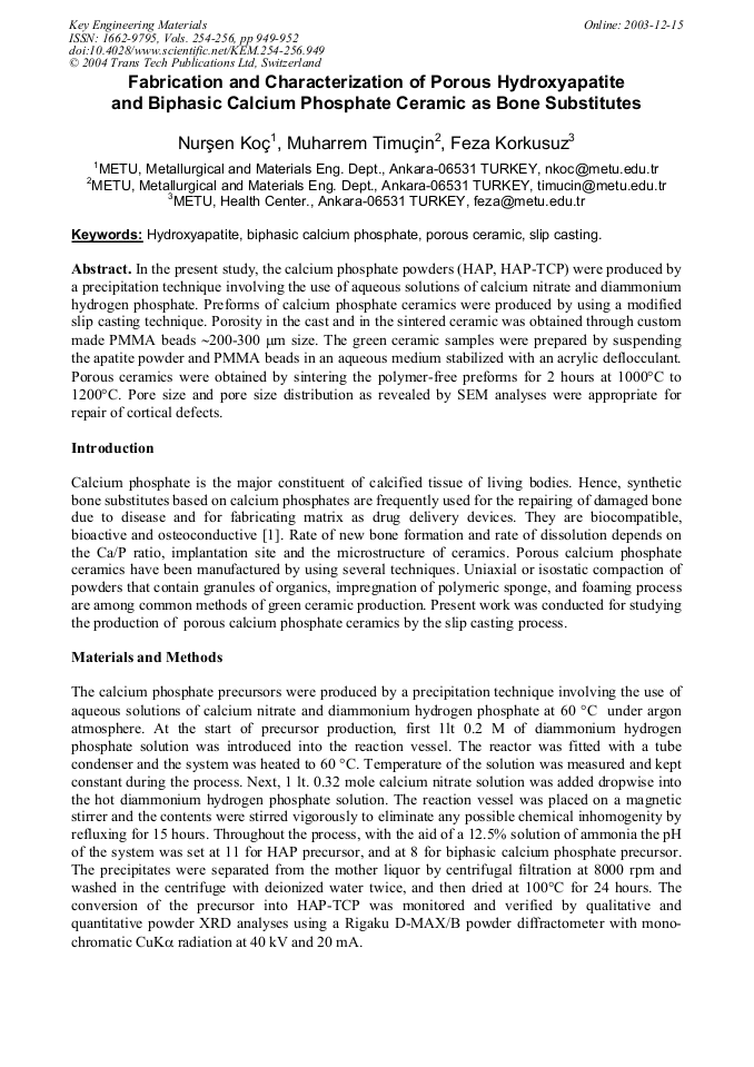 Fabrication and Characterization of Porous Hydroxyapatite and Biphasic ...