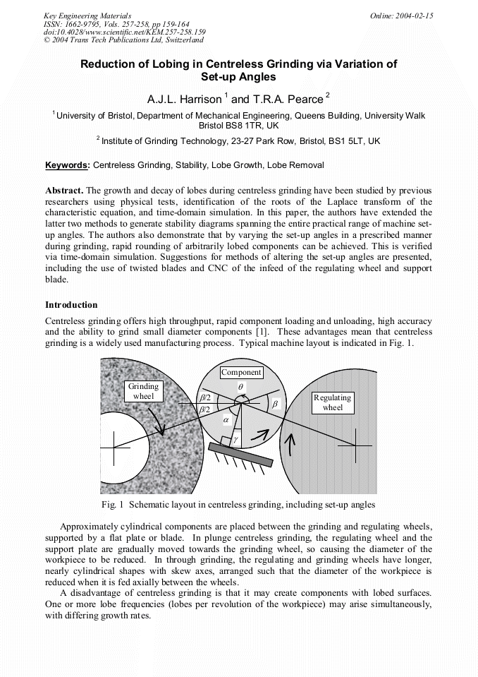 Reduction of Lobing in Centreless Grinding via Variation of Set-Up ...