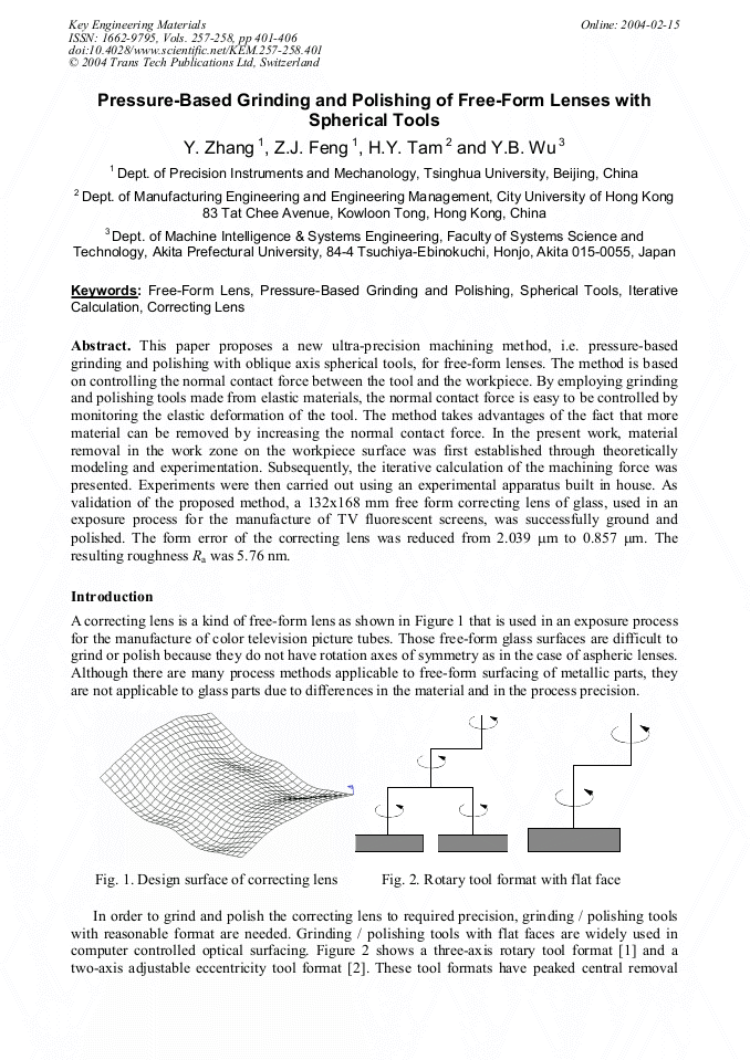 Pressure-Based Grinding and Polishing of Free-Form Lenses with ...