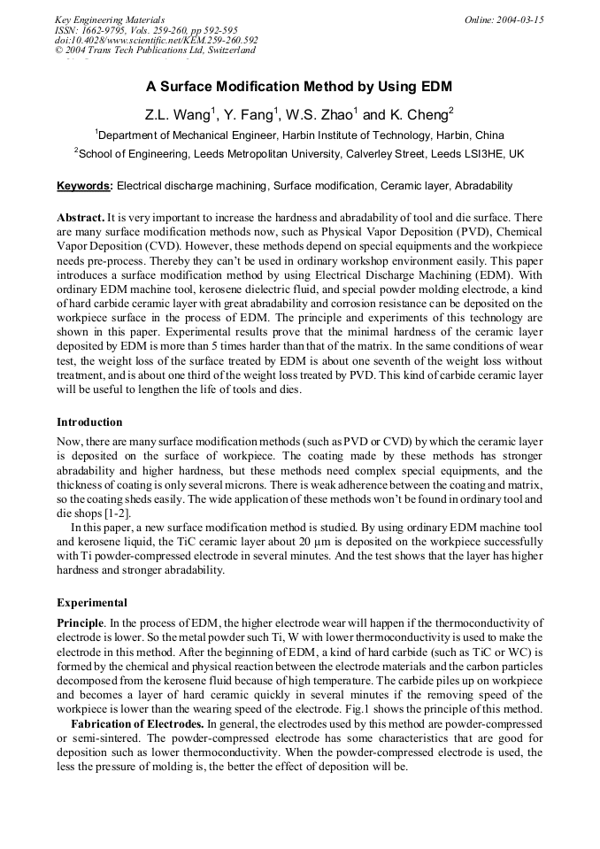 A Surface Modification Method by Using EDM | Scientific.Net