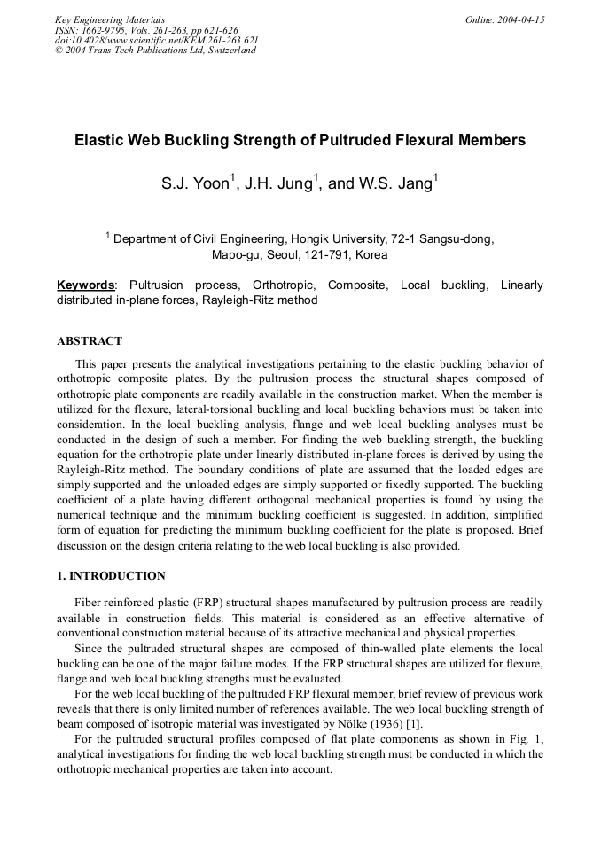 Elastic Web Buckling Strength of Pultruded Flexural Members ...