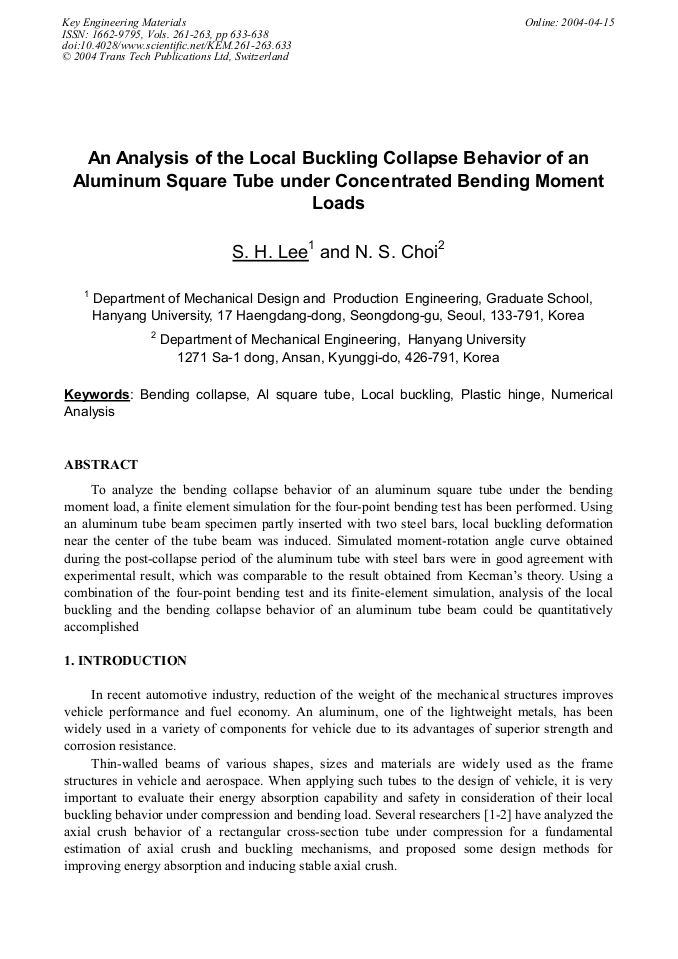 An Analysis of the Local Buckling Collapse Behavior of an Aluminum ...