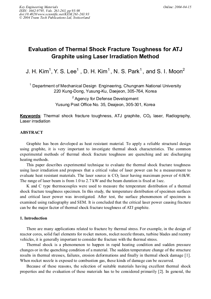 Evaluation of Thermal Shock Fracture Toughness for ATJ Graphite Using ...