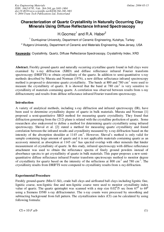 Characterization of Quartz Crystallinity in Naturally Occurring Clay ...