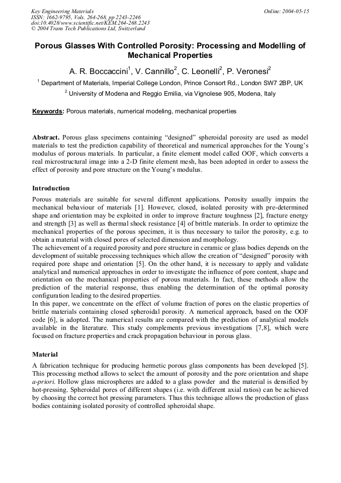 Porous Glasses with Controlled Porosity: Processing and Modelling of ...