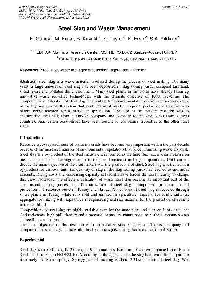 Steel Slag and Waste Management | Scientific.Net