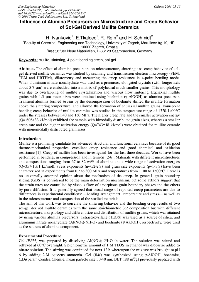 Influence of Alumina Precursors on Microstructure and Creep Behavior of ...