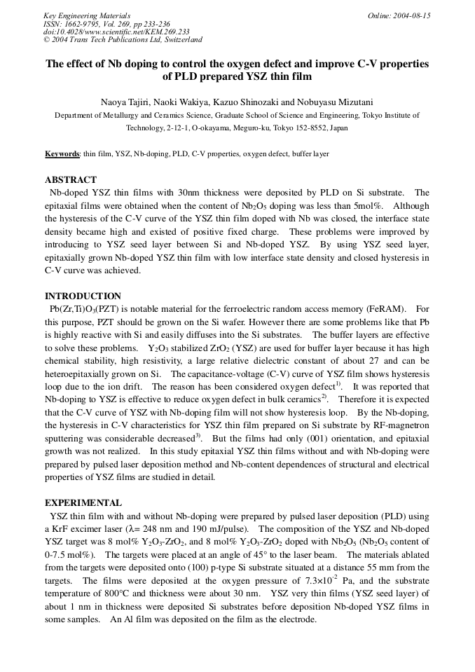 The Effect of Nb Doping to Control the Oxygen Defect and Improve C-V ...