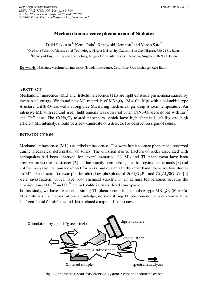Mechanoluminescence Phenomenon of Niobates | Scientific.Net