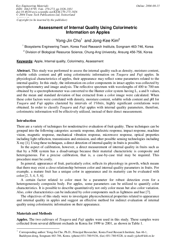 Assessment of Internal Quality Using Colorimetric Information on Apples ...