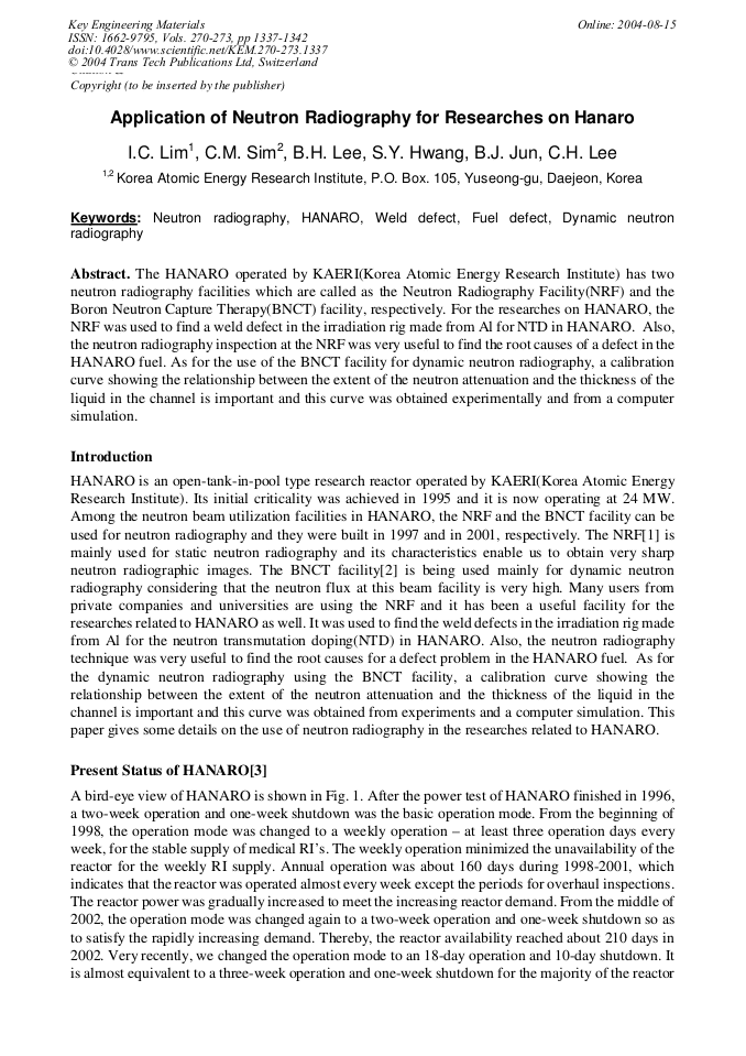 Application of Neutron Radiography for Researches on Hanaro ...