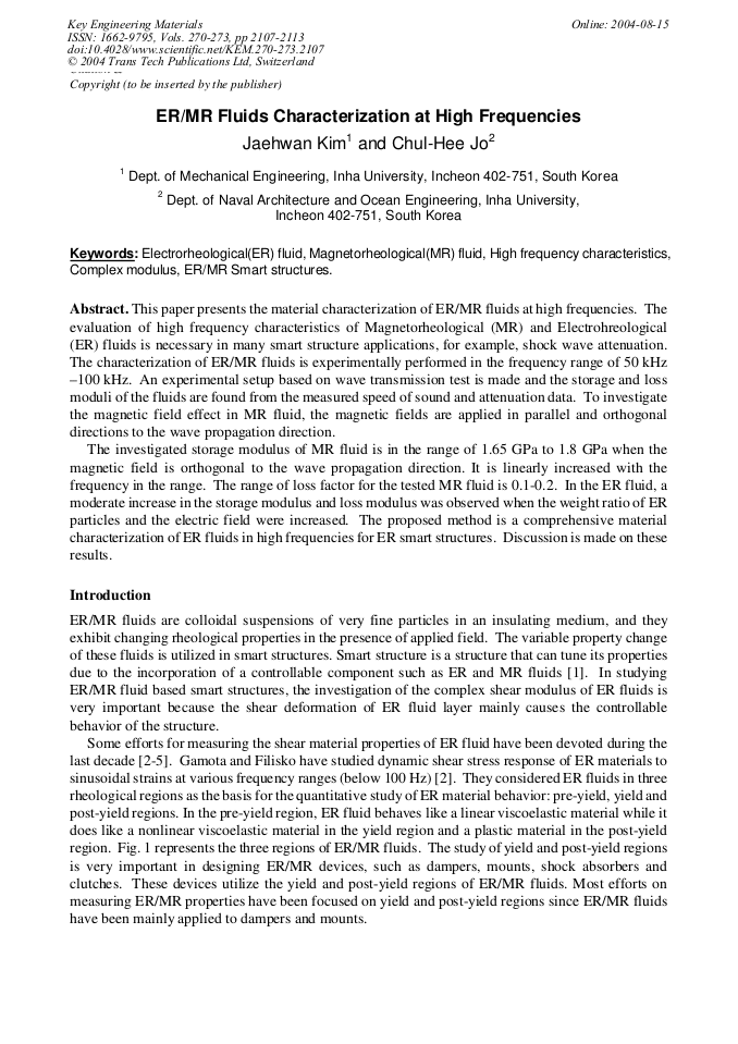 ER/MR Fluids Characterization at High Frequencies | Scientific.Net