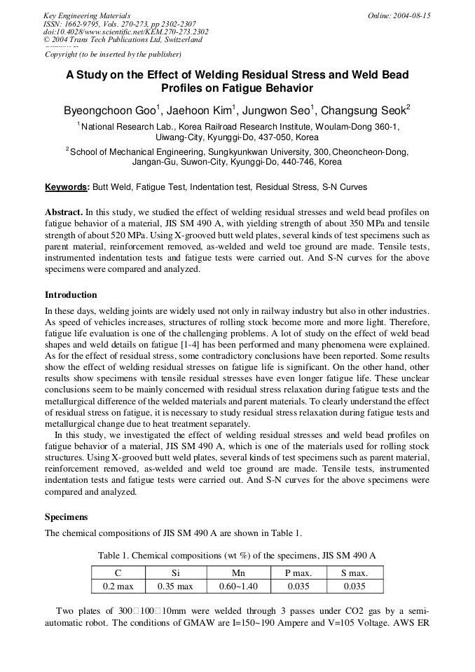 A Study on the Effect of Welding Residual Stress and Weld Bead Profiles ...
