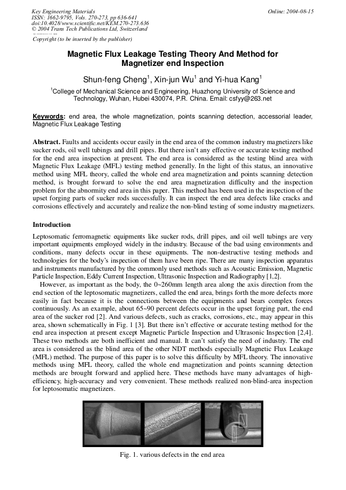 Magnetic Flux Leakage Testing Theory and Method for Magnetizer End ...