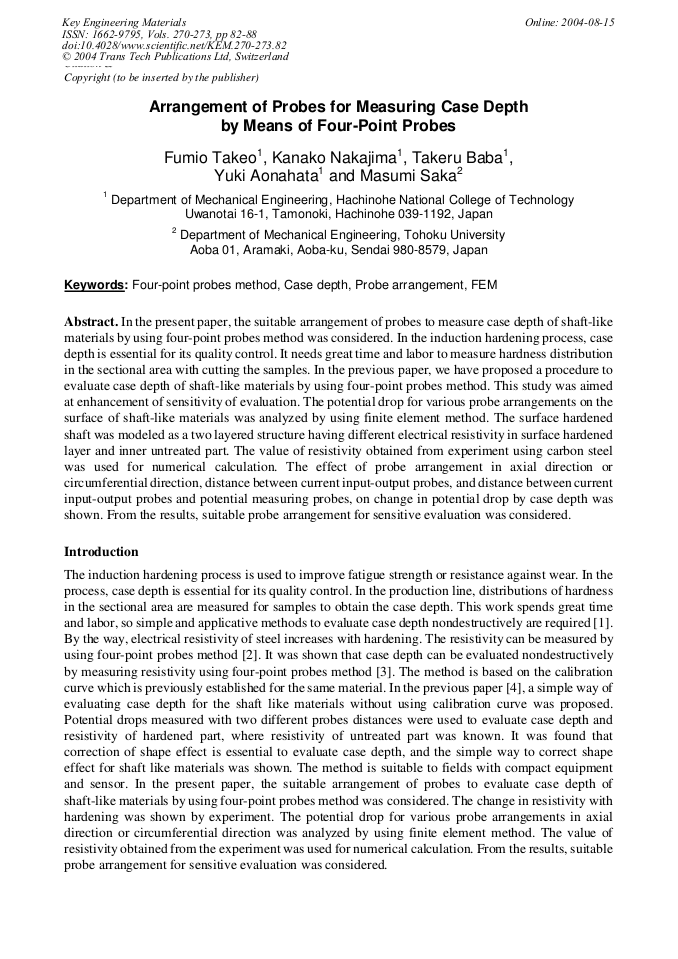 Arrangement of Probes for Measuring Case Depth by Means of Four-Point ...