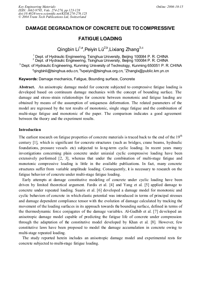 Damage Degradation of Concrete due to Compressive Fatigue Loading ...