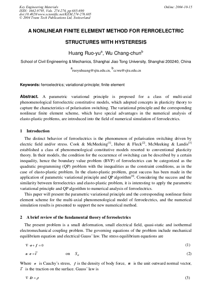 A Nonlinear Finite Element Method for Ferroelectric Structures with ...