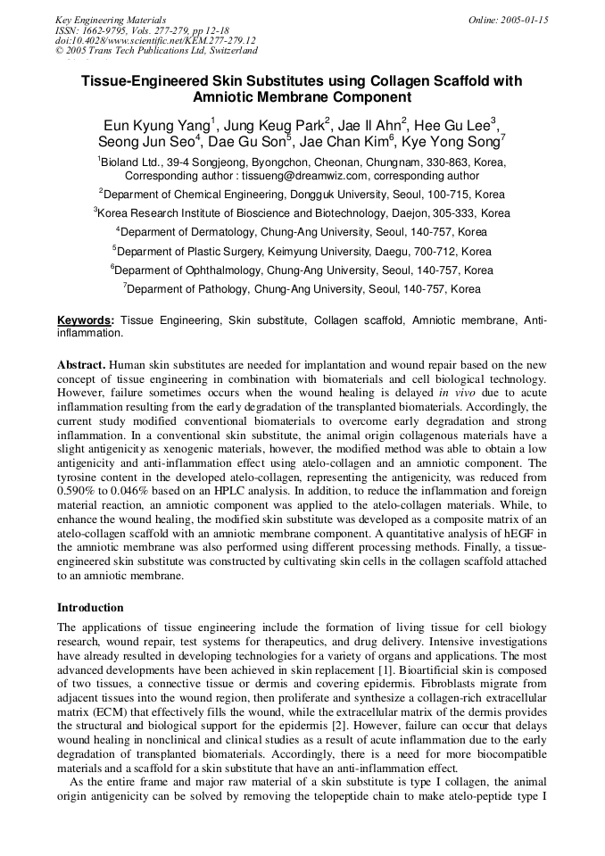 Tissue-Engineered Skin Substitutes Using Collagen Scaffold with ...