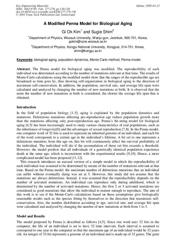 A Modified Penna Model for Biological Aging | Scientific.Net