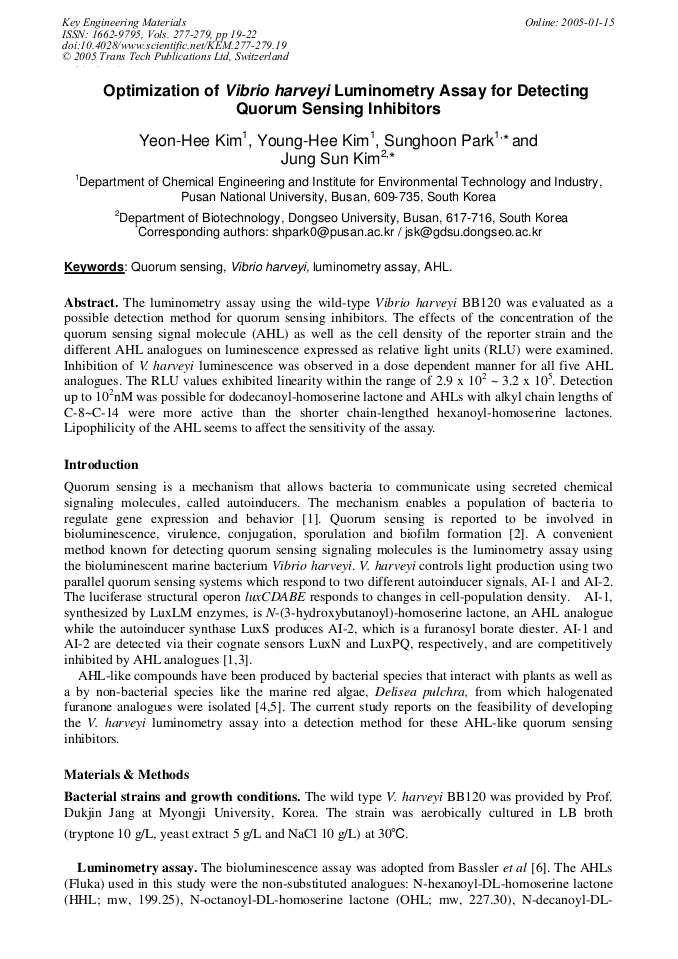 Optimization of Vibrio harveyi Luminometry Assay for Detecting Quorum ...