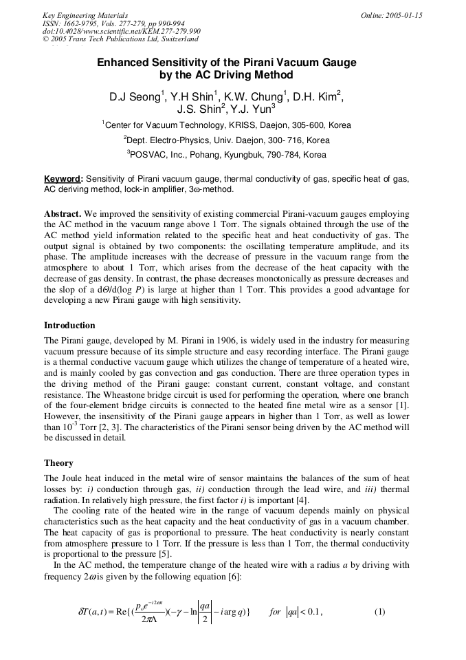 Enhanced Sensitivity of the Pirani Vacuum Gauge by the AC Driving ...