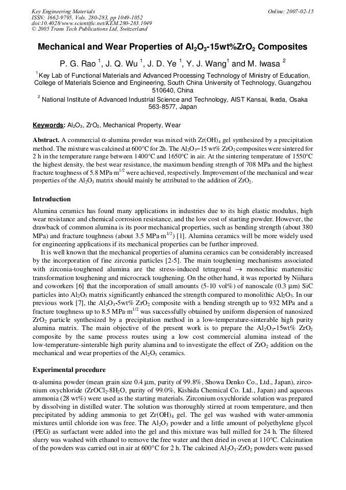 Mechanical and Wear Properties of Al2O3-15wt%ZrO2 Composites ...