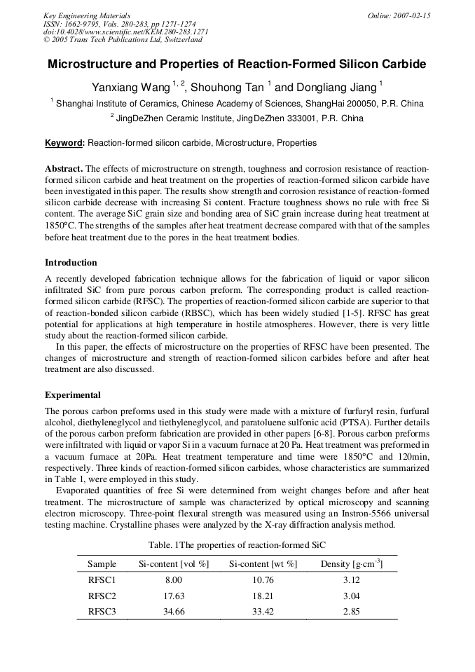 Microstructure and Properties of Reaction-Formed Silicon Carbide ...