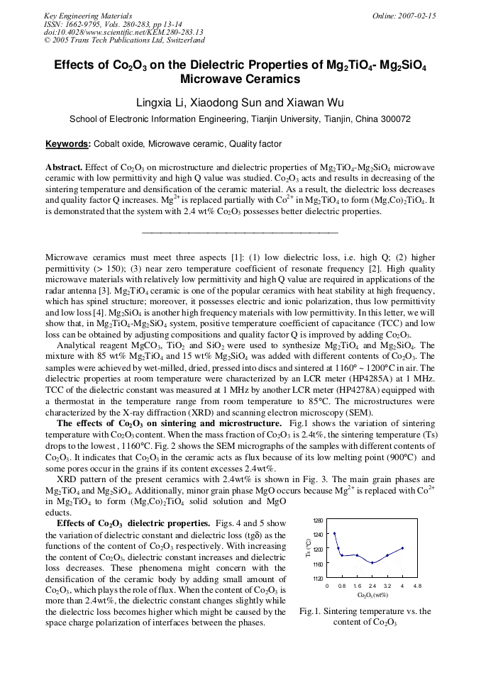 Effects of Co2O3 on the Dielectric Properties of Mg2TiO4- Mg2SiO4 ...