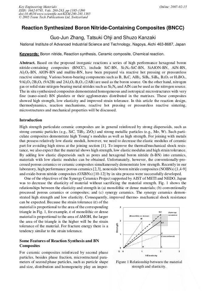 Reaction Synthesized Boron Nitride-Containing Composites (BNCC ...