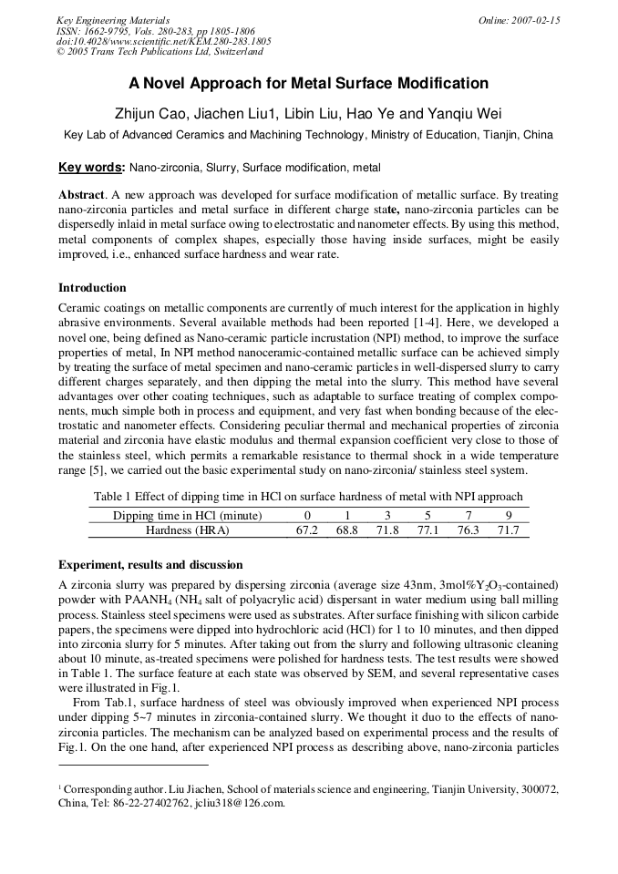 A Novel Approach for Metal Surface Modification | Scientific.Net