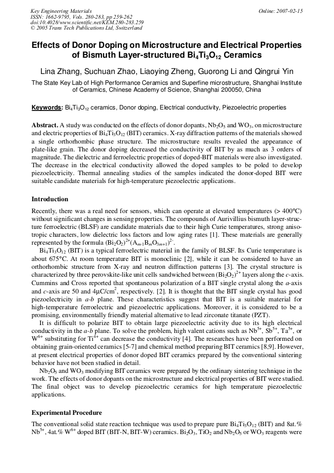 Effects of Donor Doping on Microstructure and Electrical Properties of ...