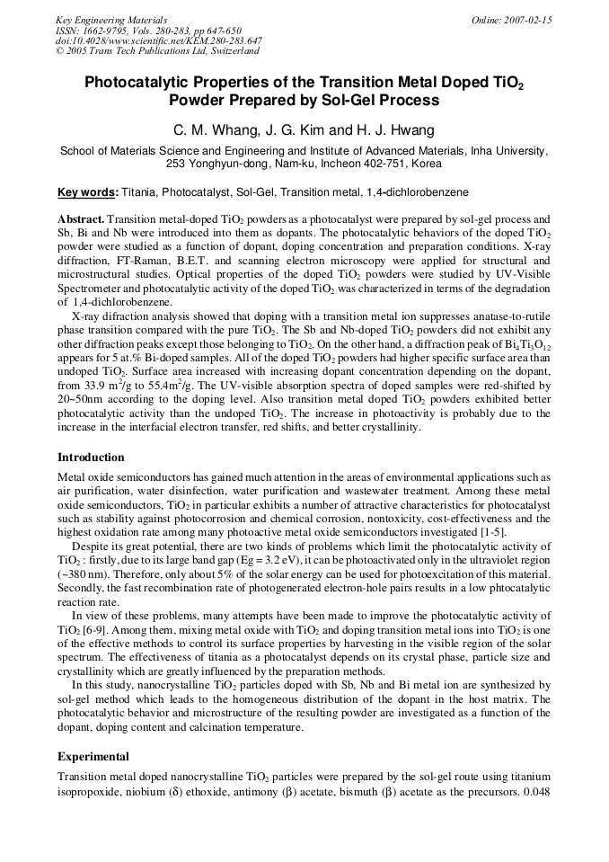 Photocatalytic Properties of the Transition Metal Doped TiO2 Powder ...