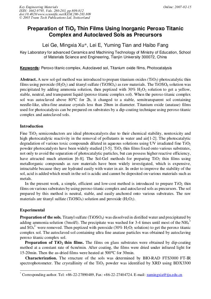 Preparation of TiO2 Thin Films Using Inorganic Peroxo Titanic Complex ...